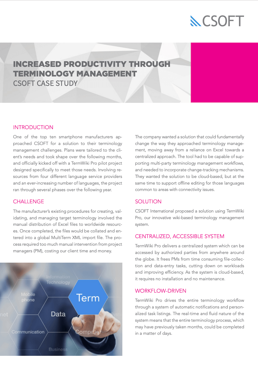 Increased Productivity Through Terminology Management | CSOFT International